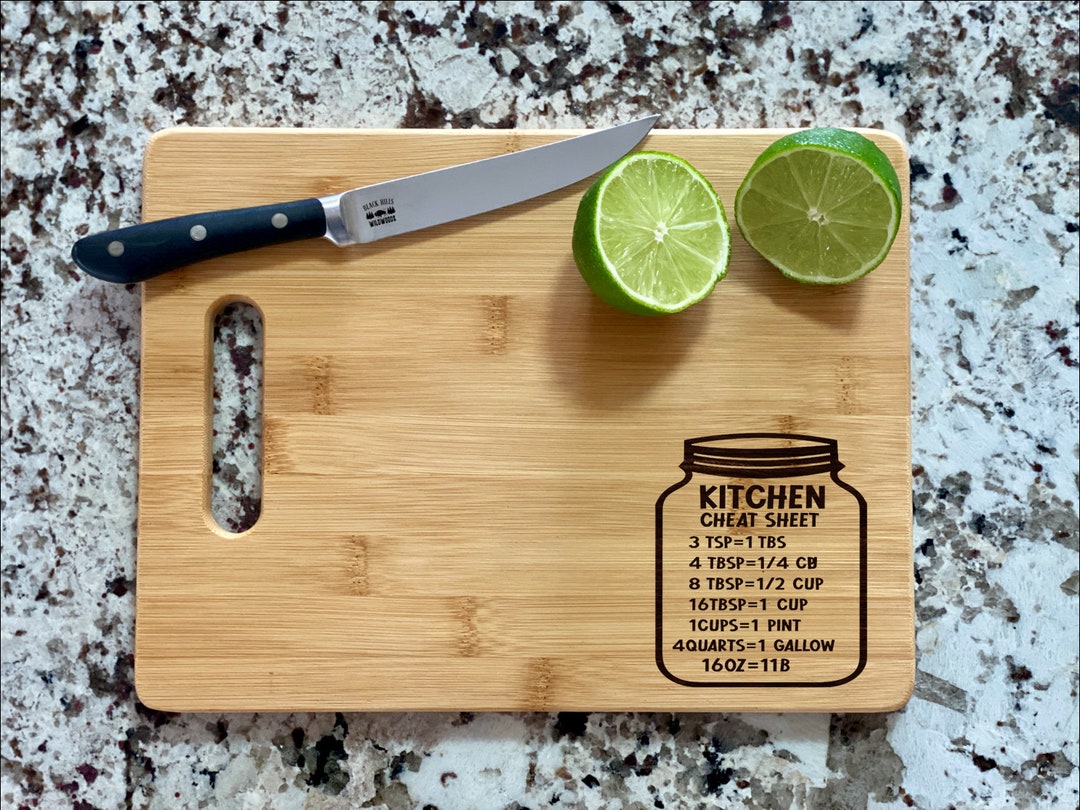 Kitchen Measurements Cheat Sheet Cutting Board | Kitchen Cheat Sheet ...