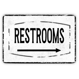 Restrooms With Directional Arrow Sign - Bathroom This Way Metal Sign ...