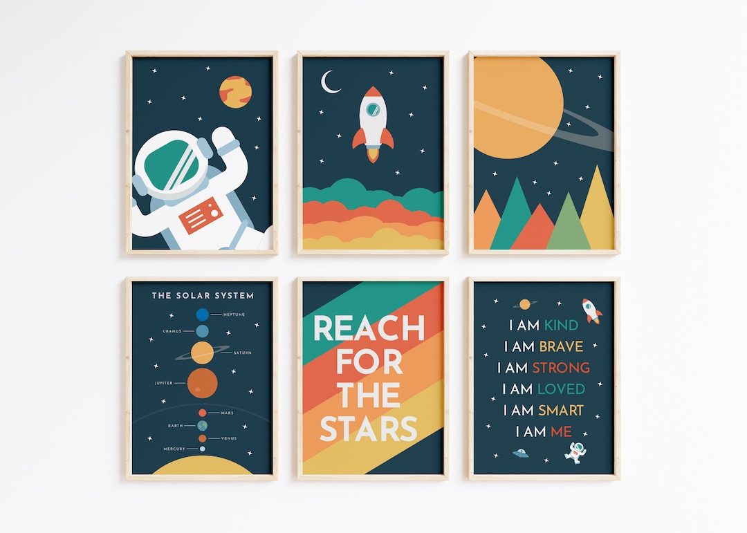 Outer Space Print Set | Nursery & Kids Space Theme Bedroom Wall Decor ...