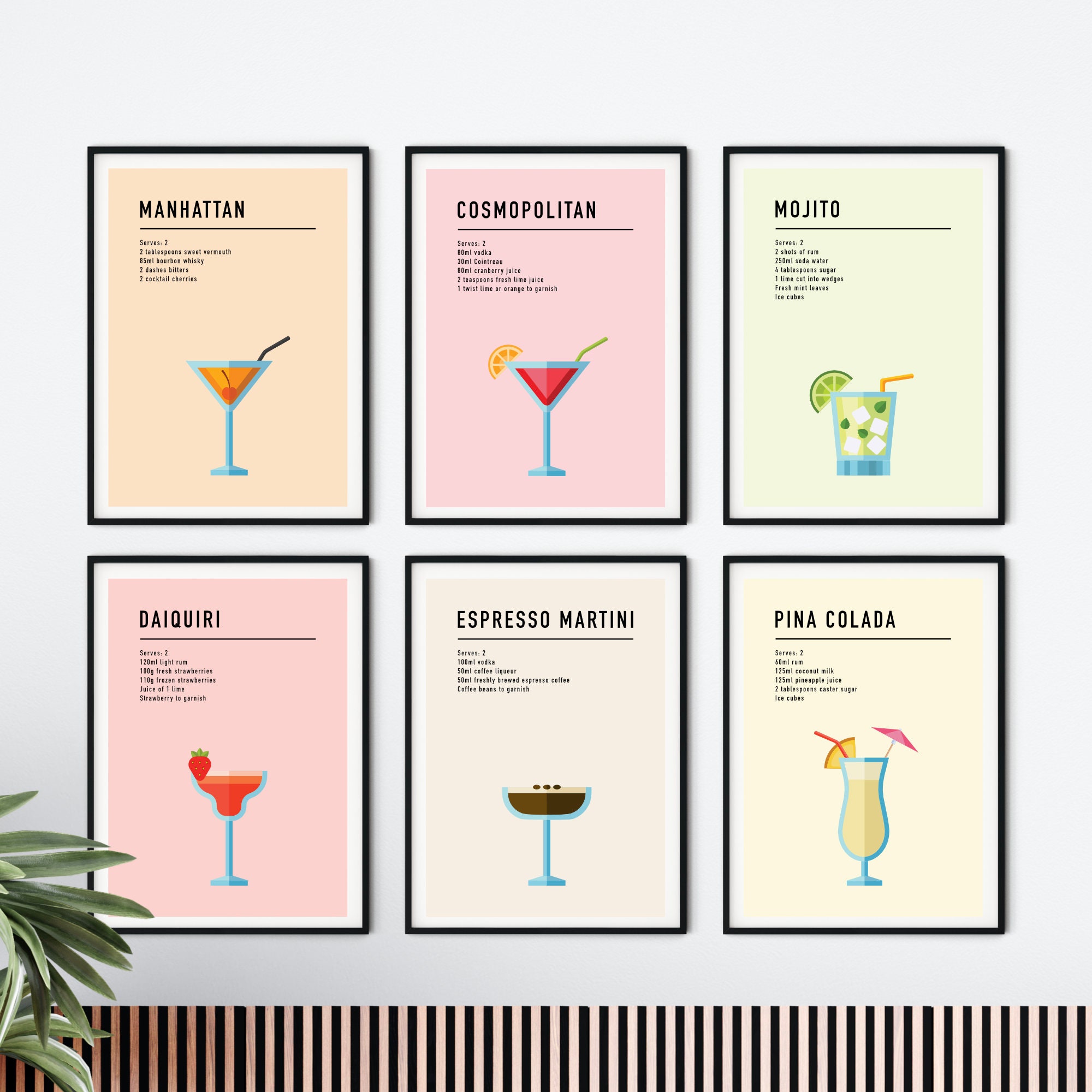 Classic Cocktails Art Print Set II Impresiones de recetas de - Etsy España