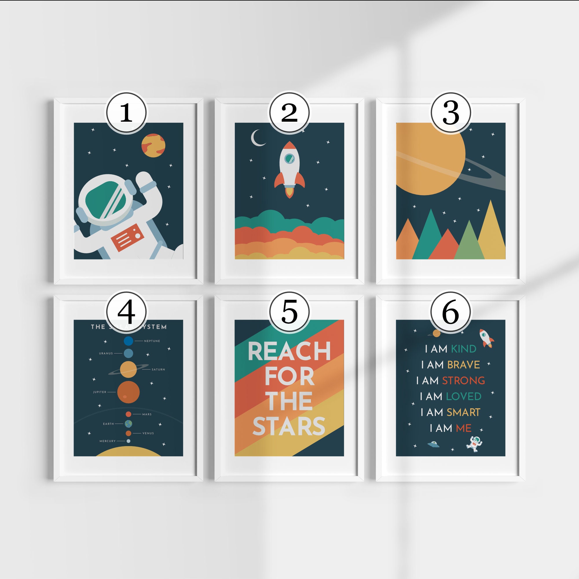 Outer Space Print Set | Nursery & Kids Space Theme Bedroom Wall Decor ...