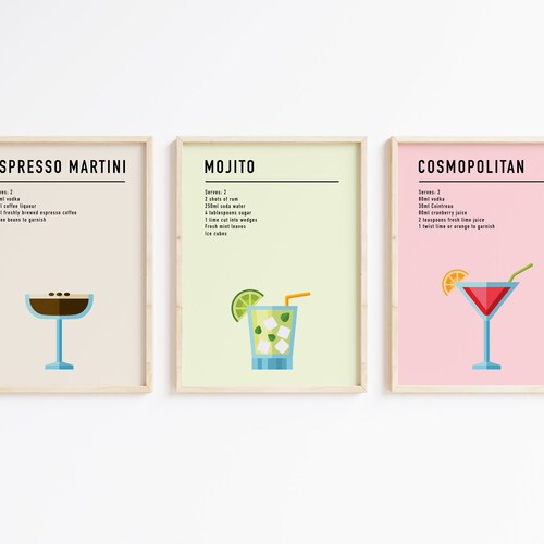 Classic Cocktails Art Print Set II Cocktail Recipe Prints - Etsy