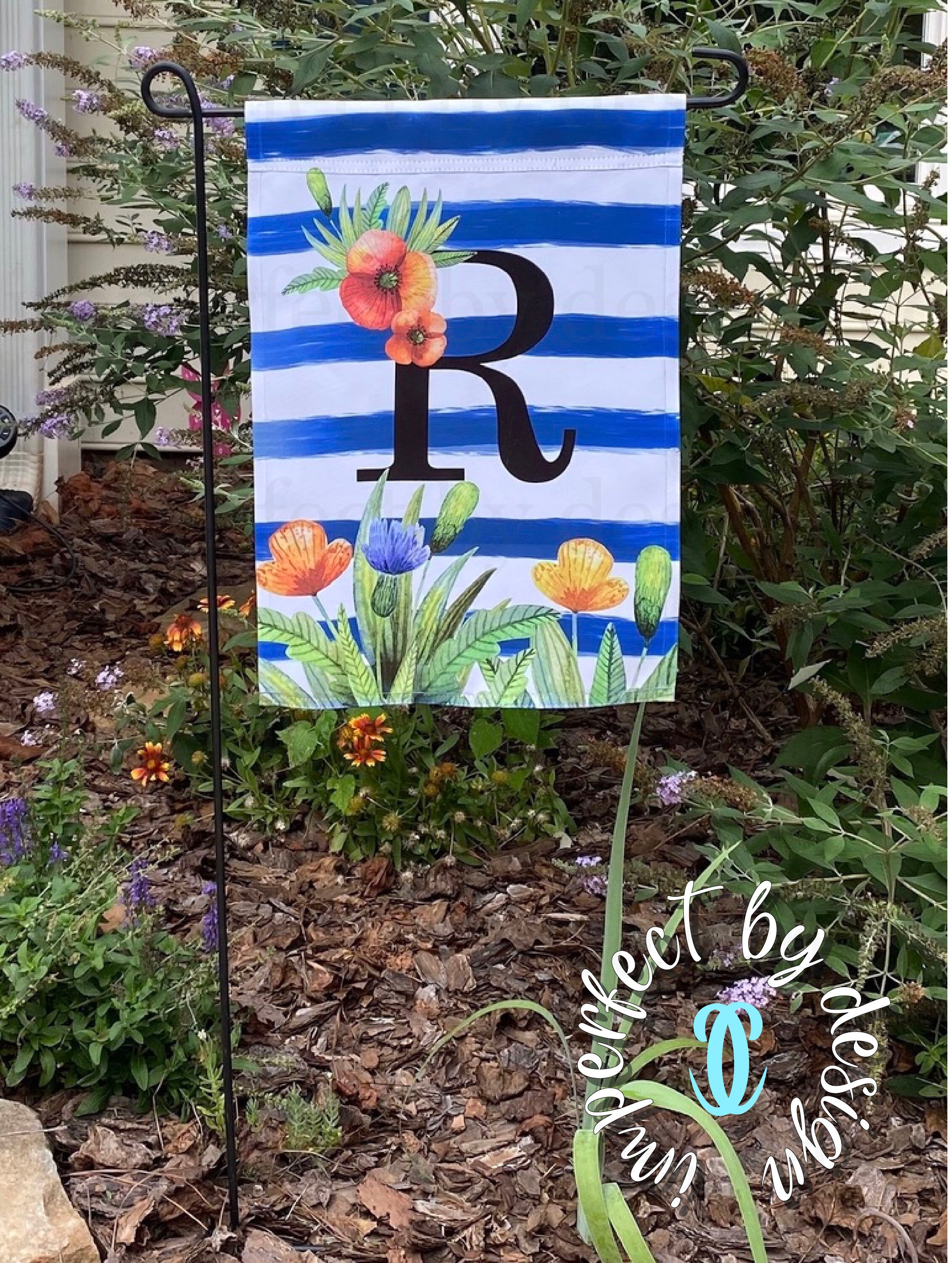 Personalized Initial Garden Flag Outdoor Home Decor Floral | Etsy
