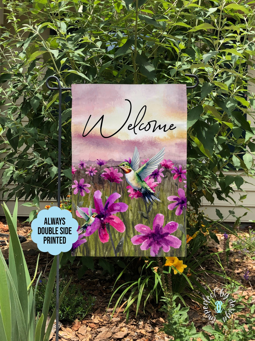 Welcome Hummingbird Garden Flag, Summer Flower Garden With Bird ...