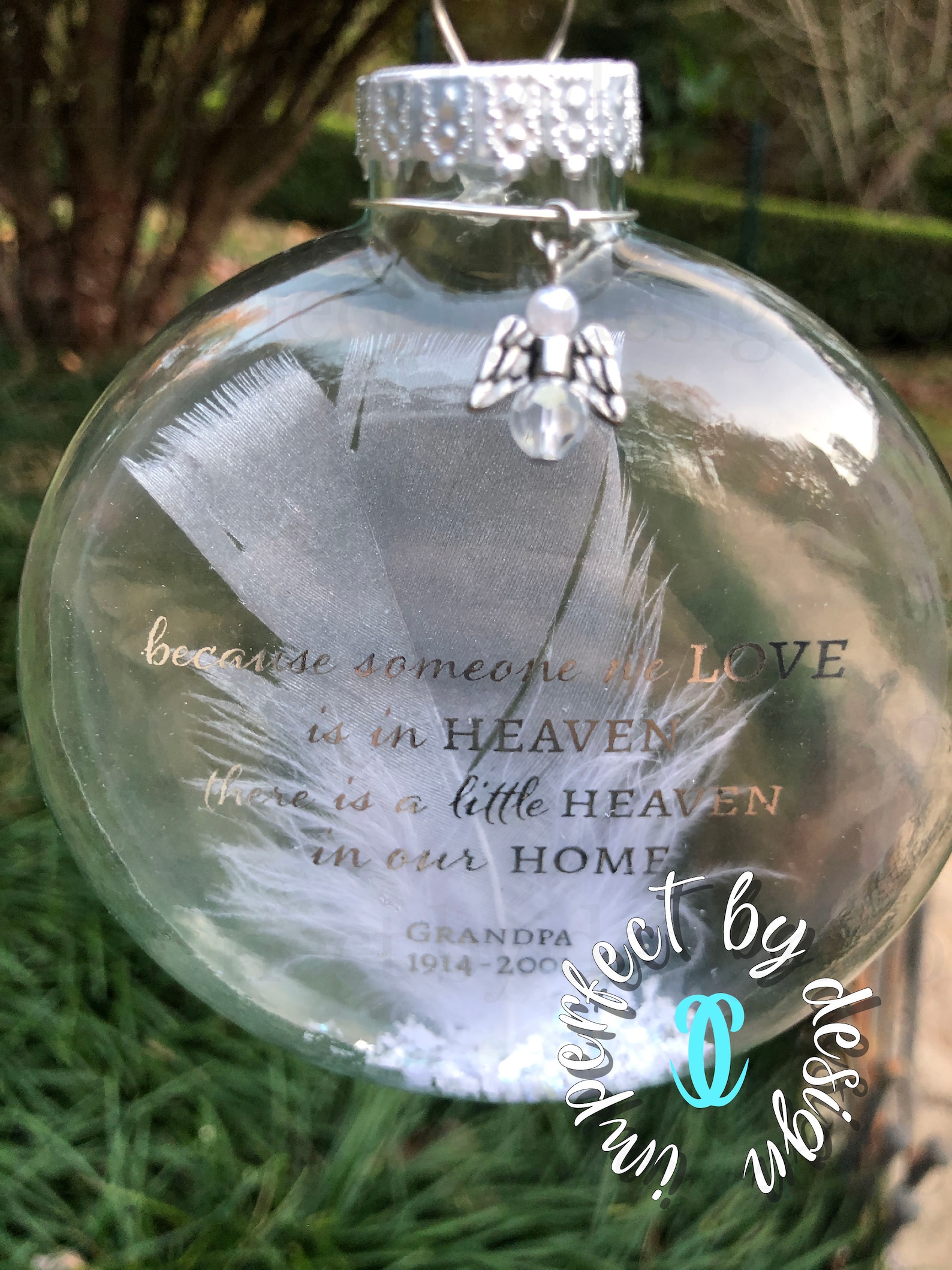 Personalized Feather Memorial Ornament With Charm Glass - Etsy