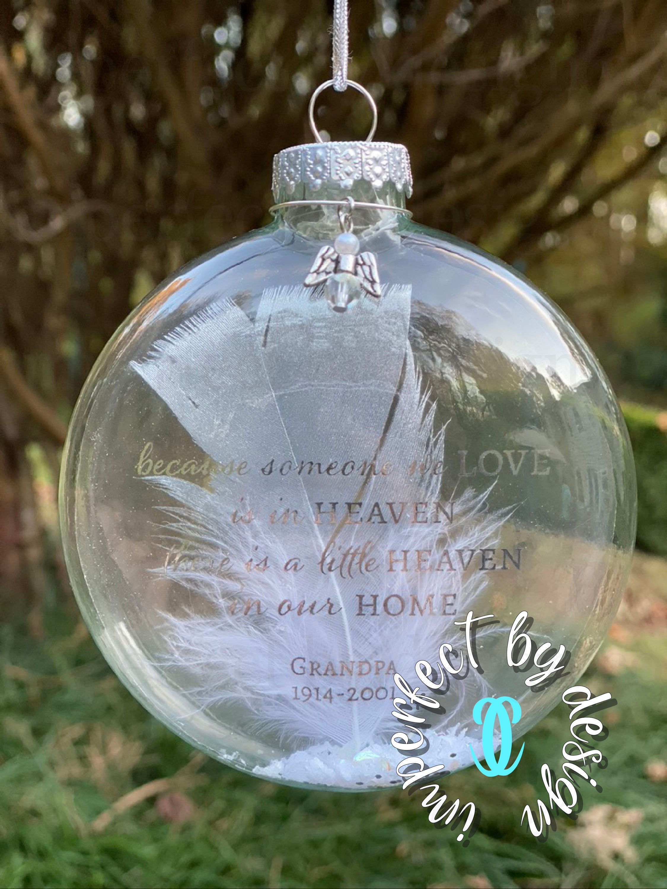 Personalized Feather Memorial Ornament With Charm, Glass Christmas ...