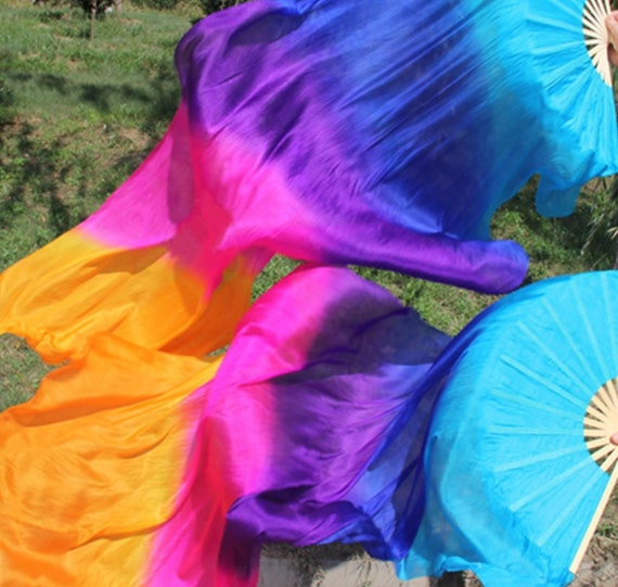 Pair of Belly Dance Costume Silk Fan Veils Multi Color free - Etsy