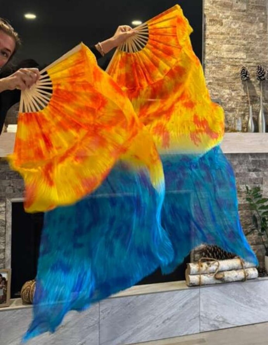 Handmade Silk Fan Veils | Fire & Water Belly Dance Props - Etsy