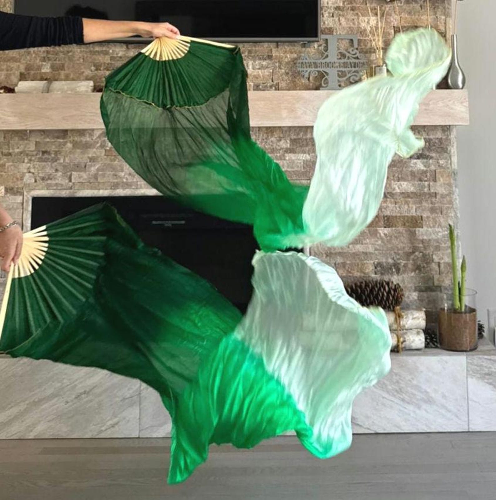 Pair of Belly Dance Costume Silk Fan Veils UV (free Case) - Etsy