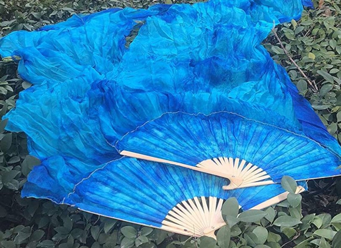 Pair of Belly Dance Costume Silk Fan Veils Multi Color free - Etsy