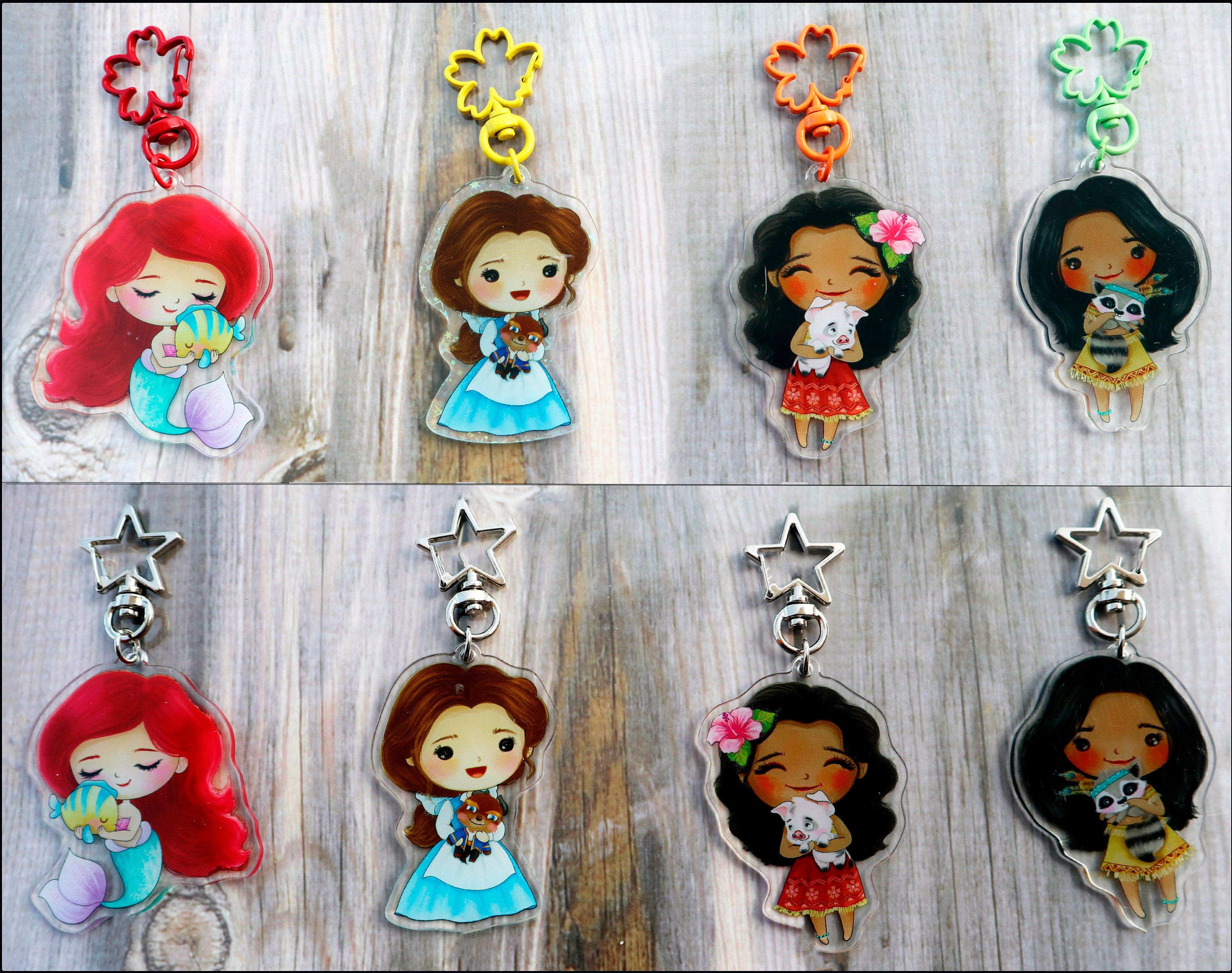 4 Princesses Disney Acrylic Keychains, Set Kawaii 4 Princess and Cute ...