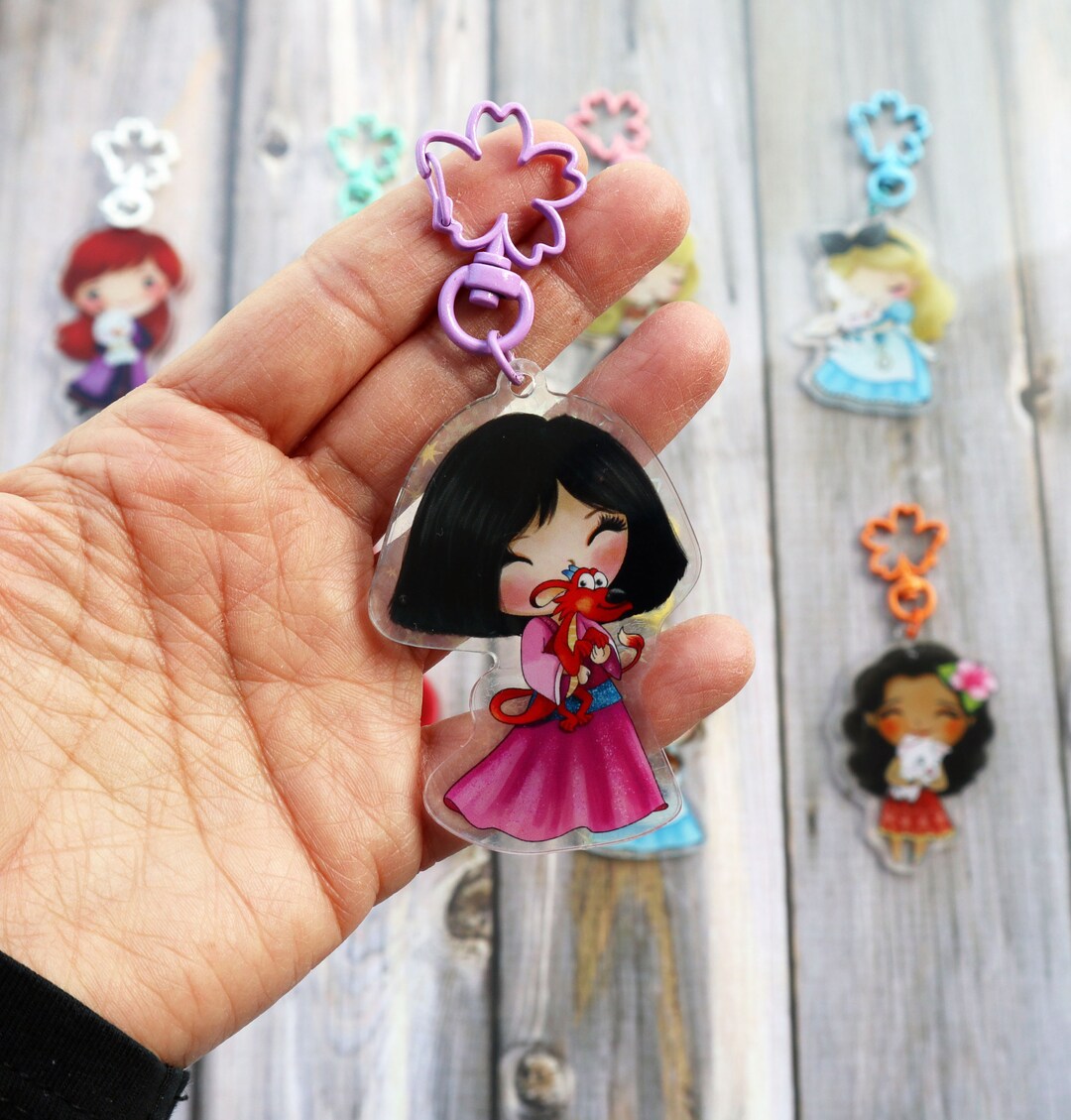 4 Princesses Disney Acrylic Keychains, Set Kawaii 4 Princess and Cute ...