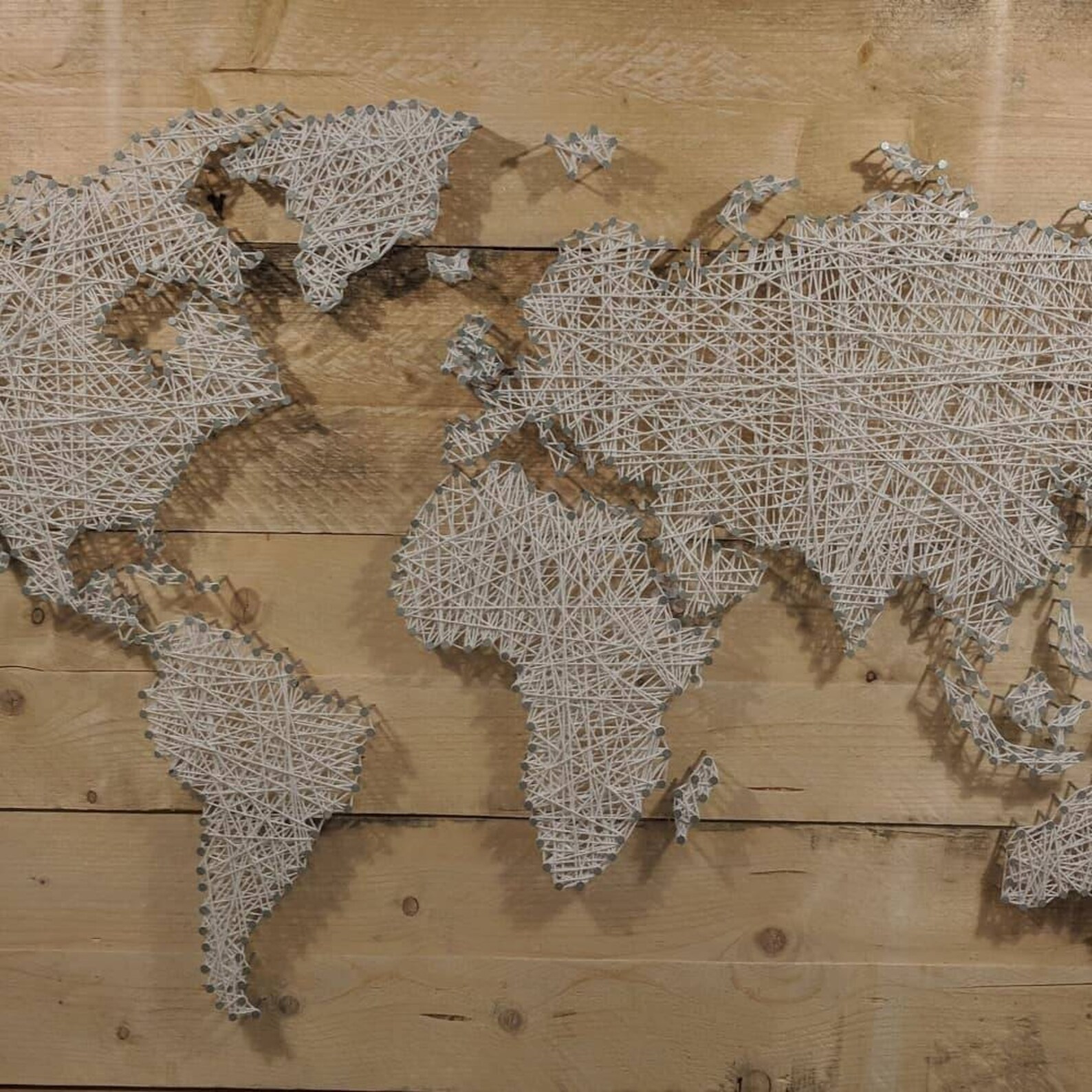 Rustic Scaffold Board Map of the World. Nail and White String | Etsy