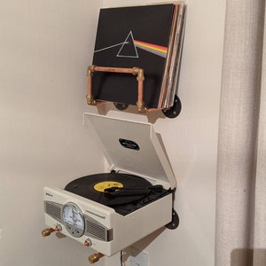 Copper Pipe and Brass Handmade Wall Mounted Vinyl Record Storage Shelf ...