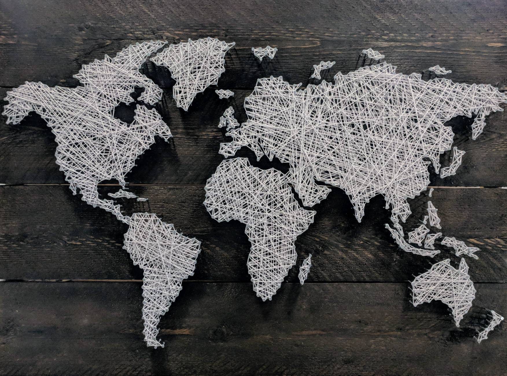 Handmade Dark Brown Scaffold Board World Map String Art Wall Decor - Etsy