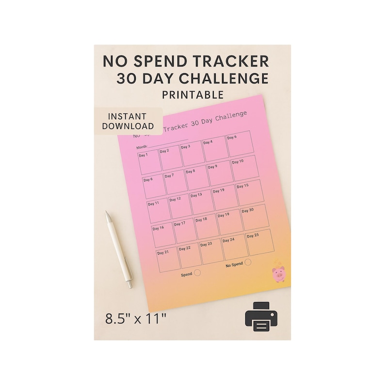 30-day No Spend Challenge Printable PDF – Budget Savings Tracker, Money ...