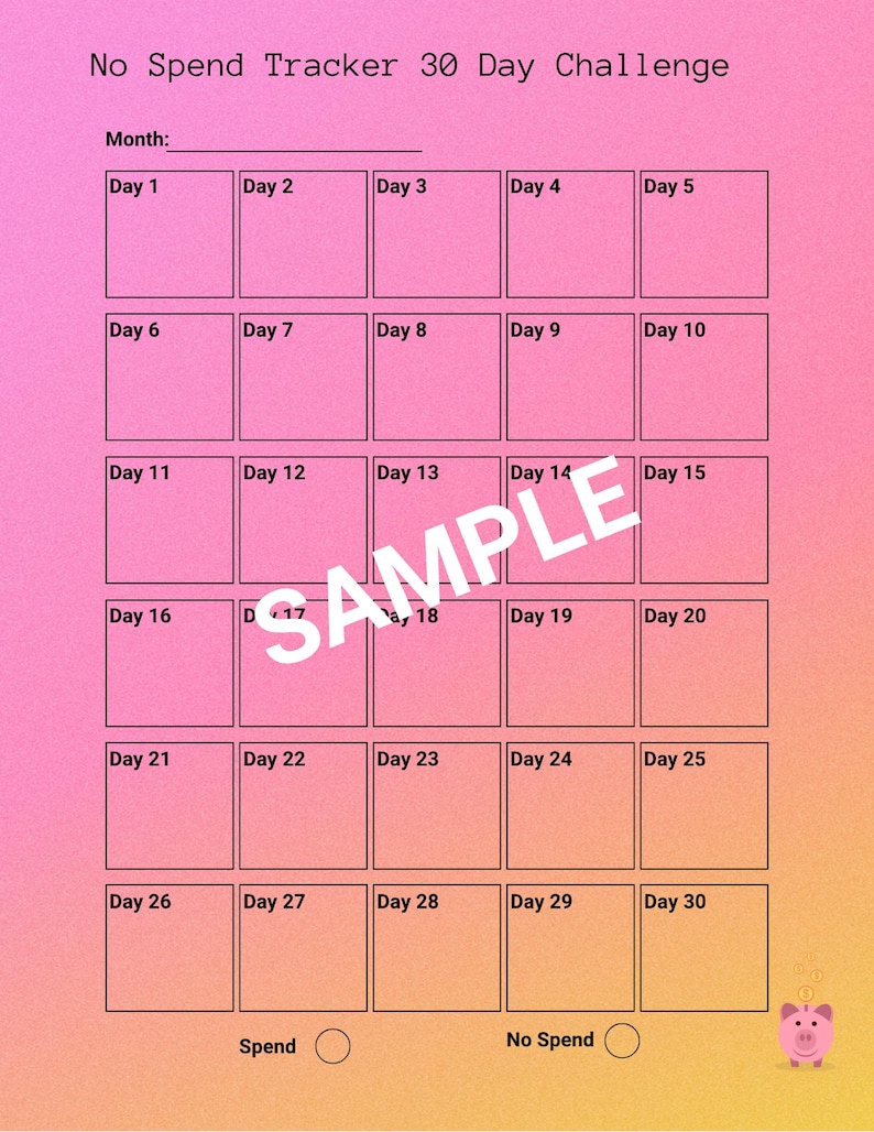 30-day No Spend Challenge Printable PDF – Budget Savings Tracker, Money ...