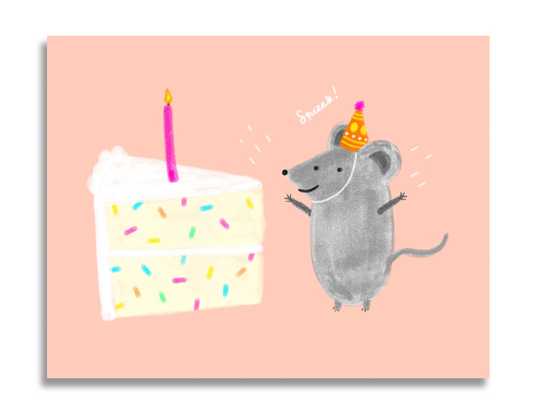 Happy Birthday Card Funny Card HBD Colorful Greeting Card Party Mouse ...