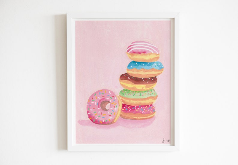 Doughnuts Wall Art Print - 8x10 Watercolor Gouache Painting - Nursery ...