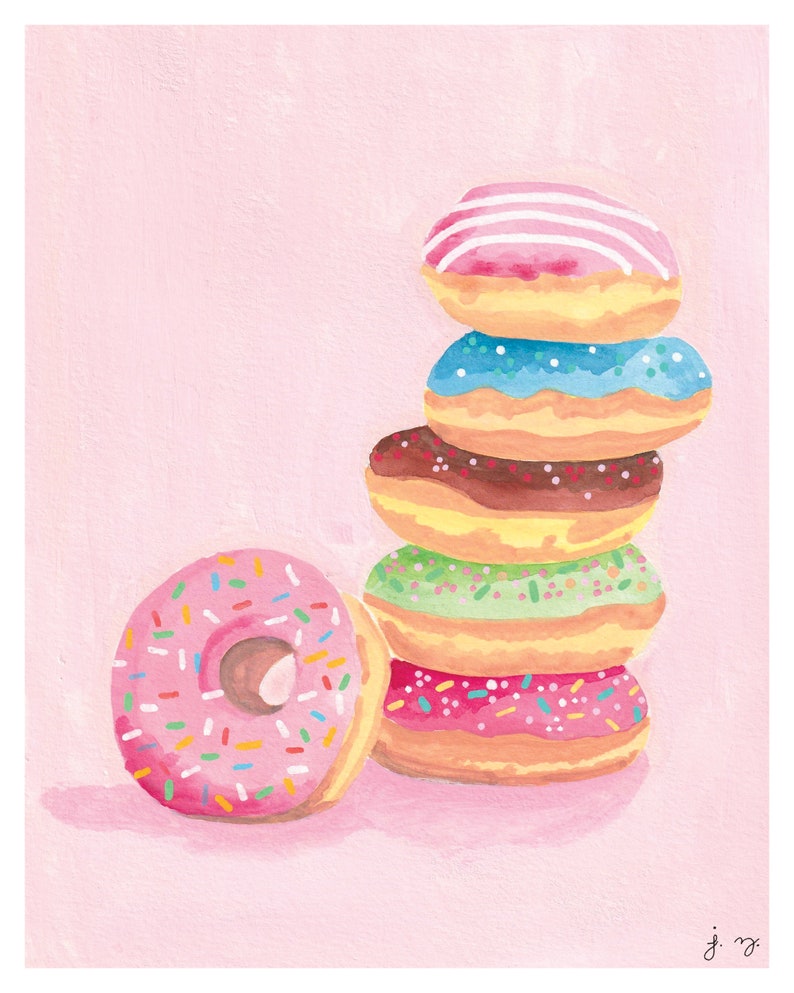 Doughnuts Wall Art Print - 8x10 Watercolor Gouache Painting - Nursery ...