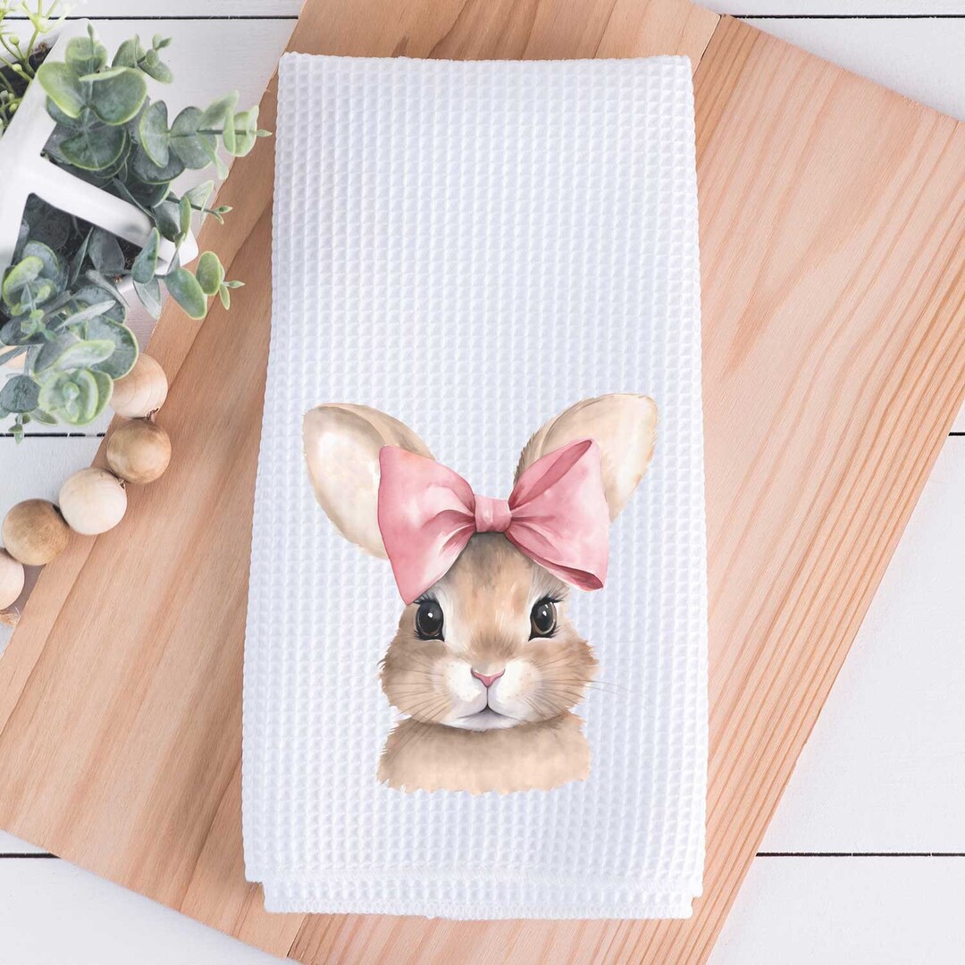 Tea Towel - Bunny With Pink Bow / Easter Bunny Towel - Etsy