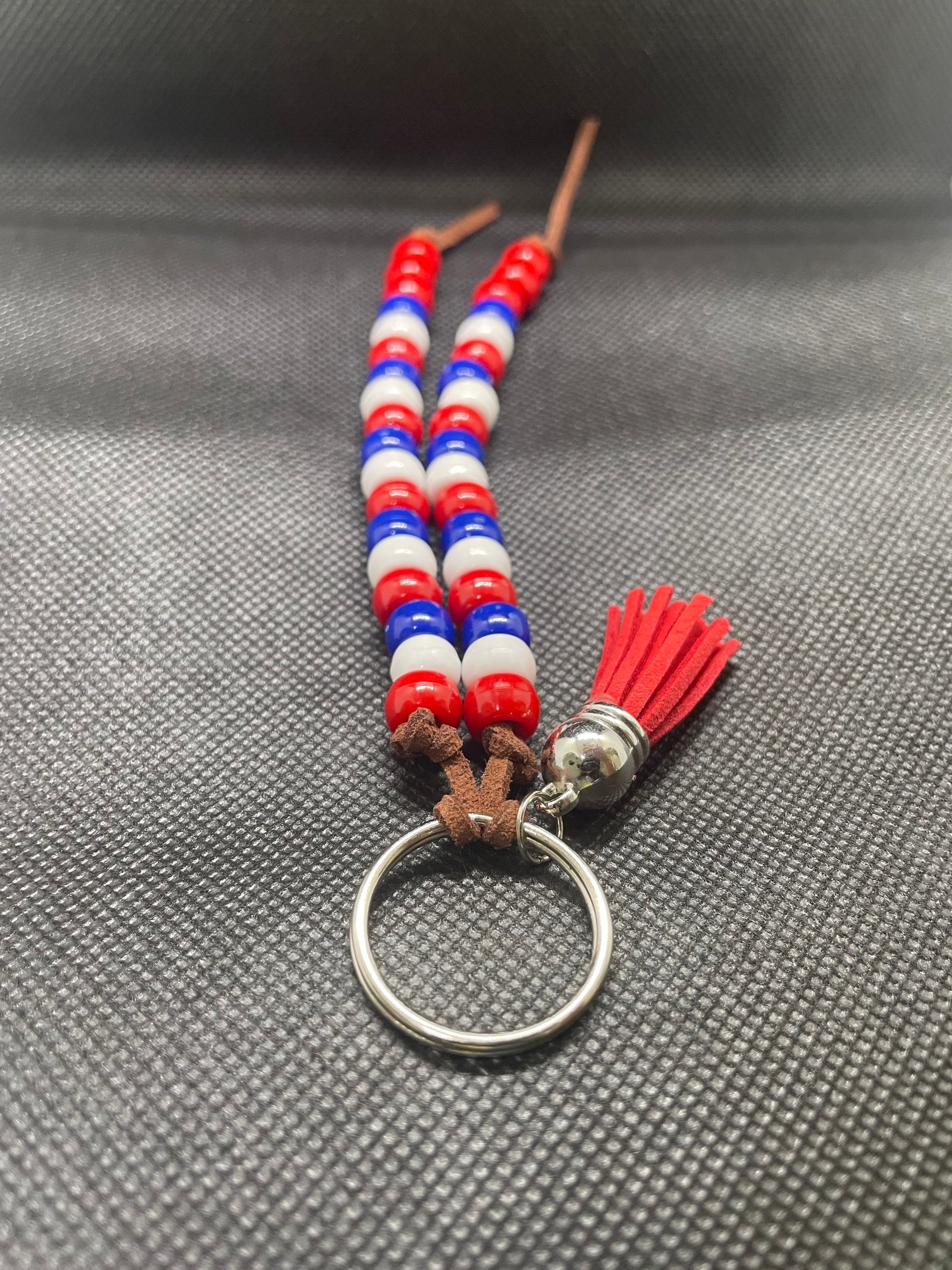 Red, White, and Blue With Red Tassel Keychain - Etsy