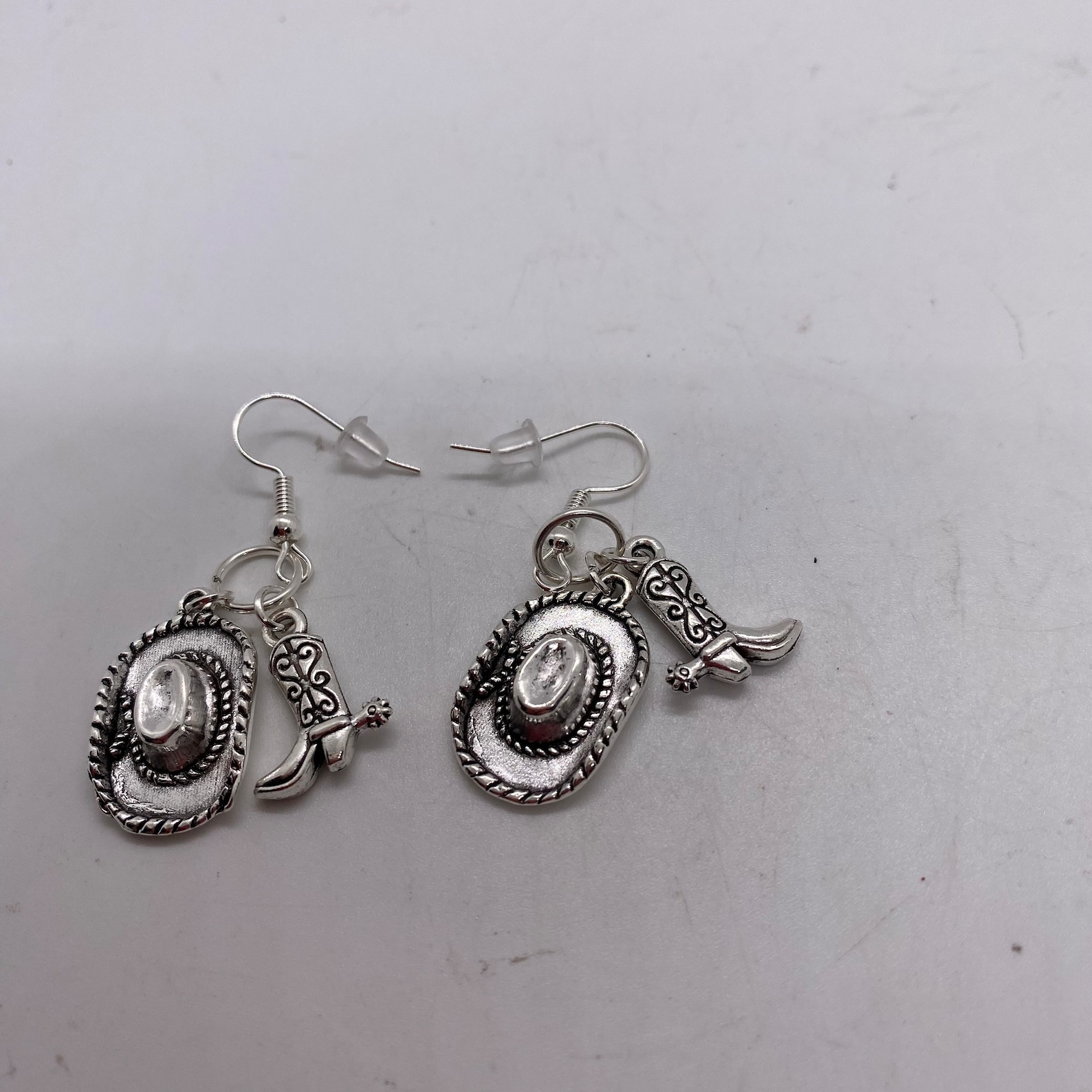 Handcrafted Western Silver Metal Cowboy Hat and Boot Dangle Earrings on ...