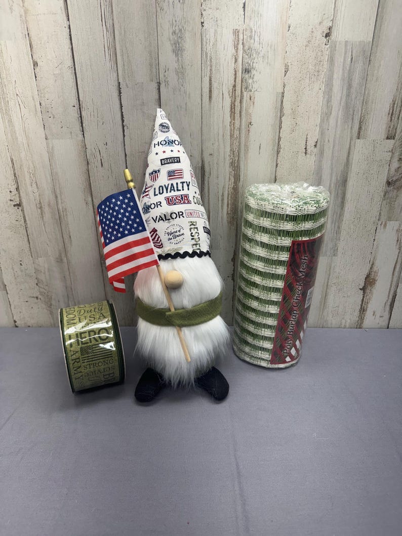Veteran Gnome Wreath Kit – DIY Patriotic Decor With Flag, Mesh & Ribbon ...