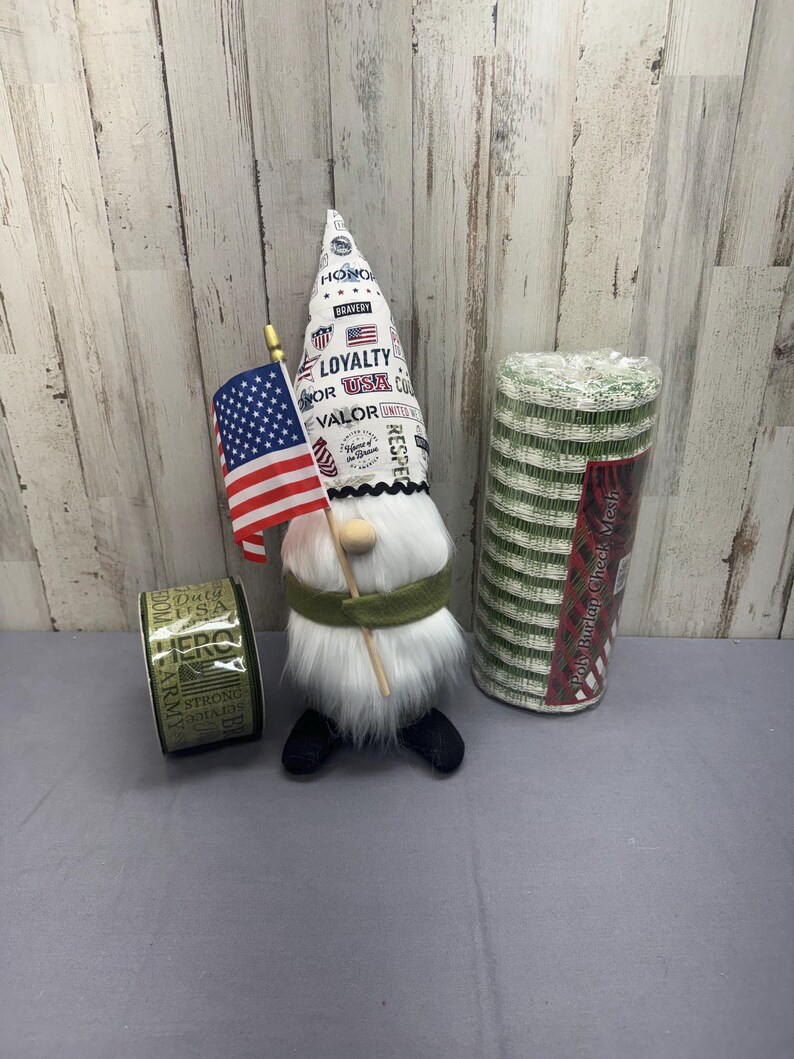 Veteran Gnome Wreath Kit – DIY Patriotic Decor With Flag, Mesh & Ribbon ...
