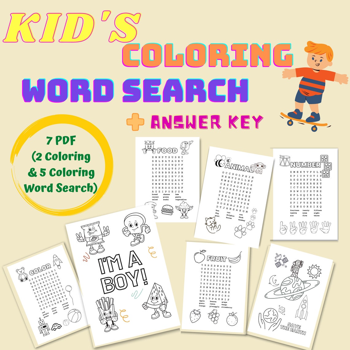 Coloring Word Search Kids Word Search Printable Coloring - Etsy UK