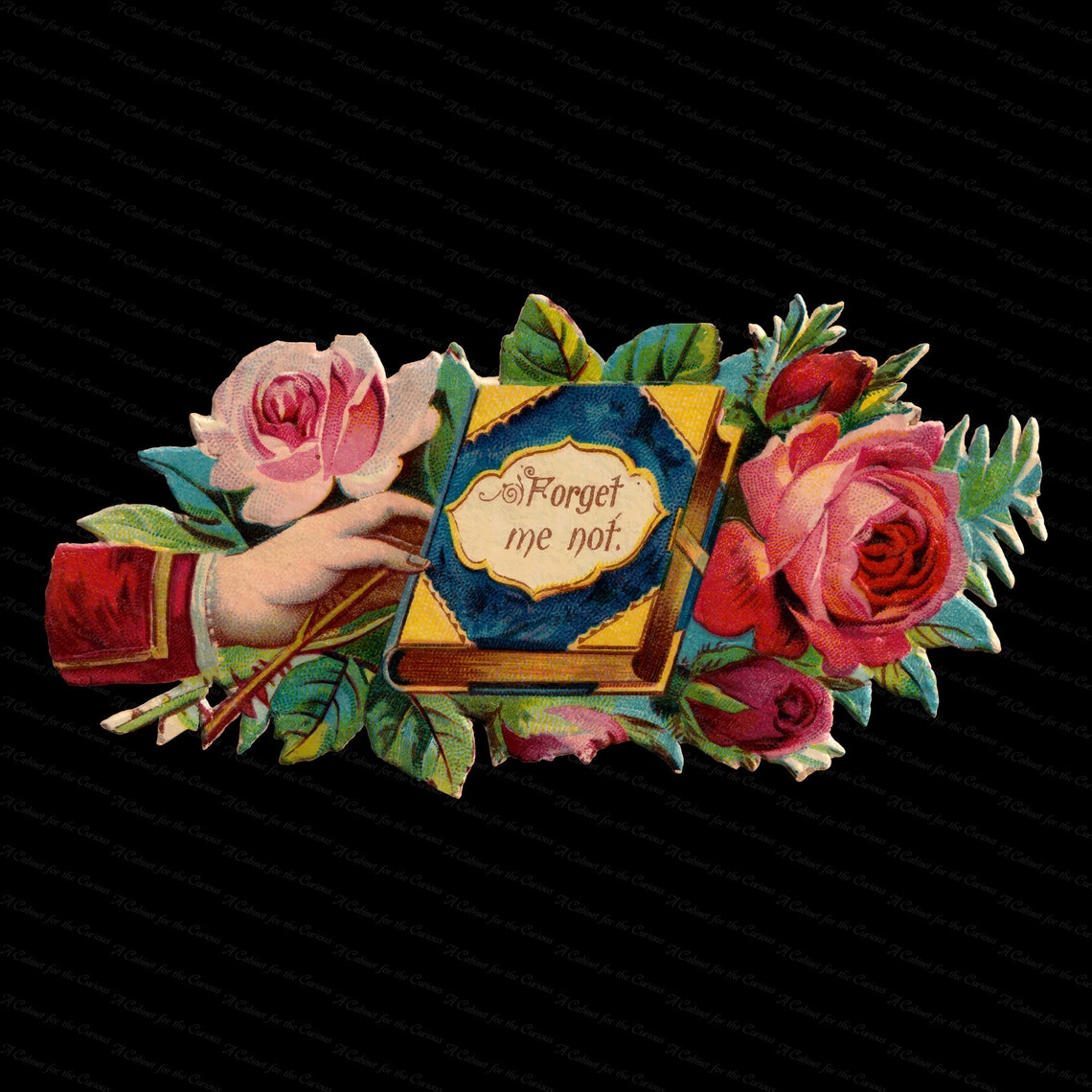 Victorian Die Cut Hand W/ Forget Me Not Book & Roses Shabby - Etsy