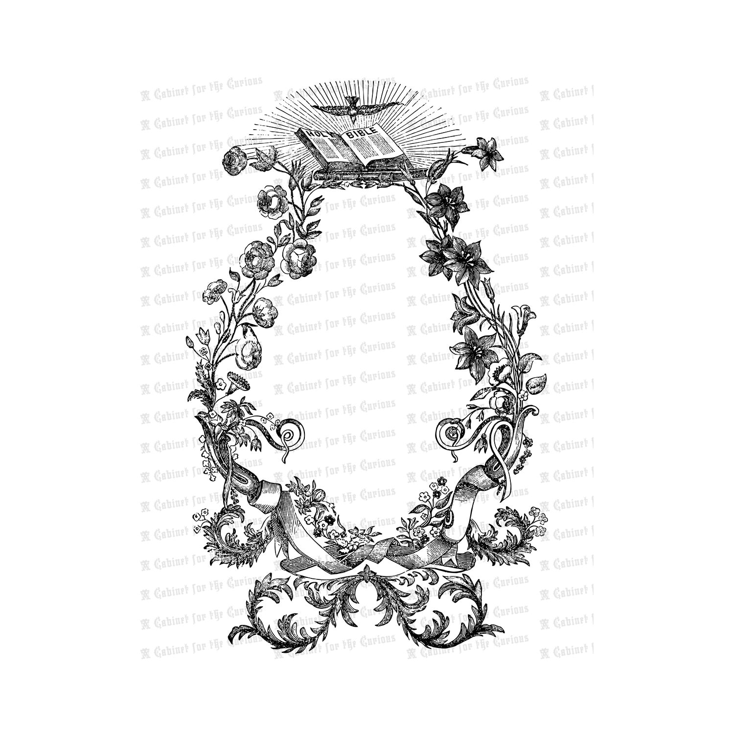 Vintage Victorian Christian Floral Border Vector Clipart Frame Element ...