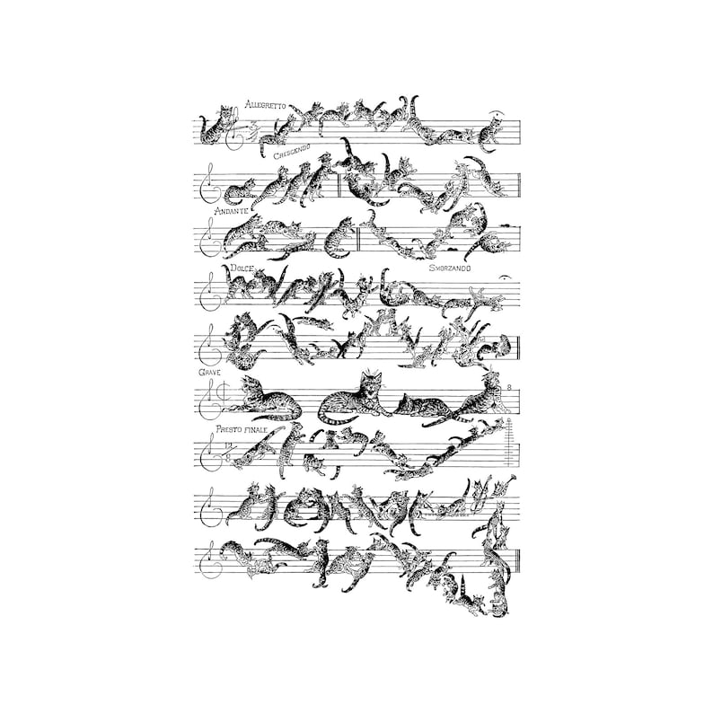 Digital Victorian Cat Sheet Music Vector Clipart, All Nine Designs on ...