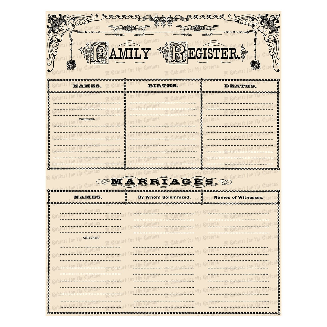Printable Victorian Family Register | Vintage Family Group Sheet ...