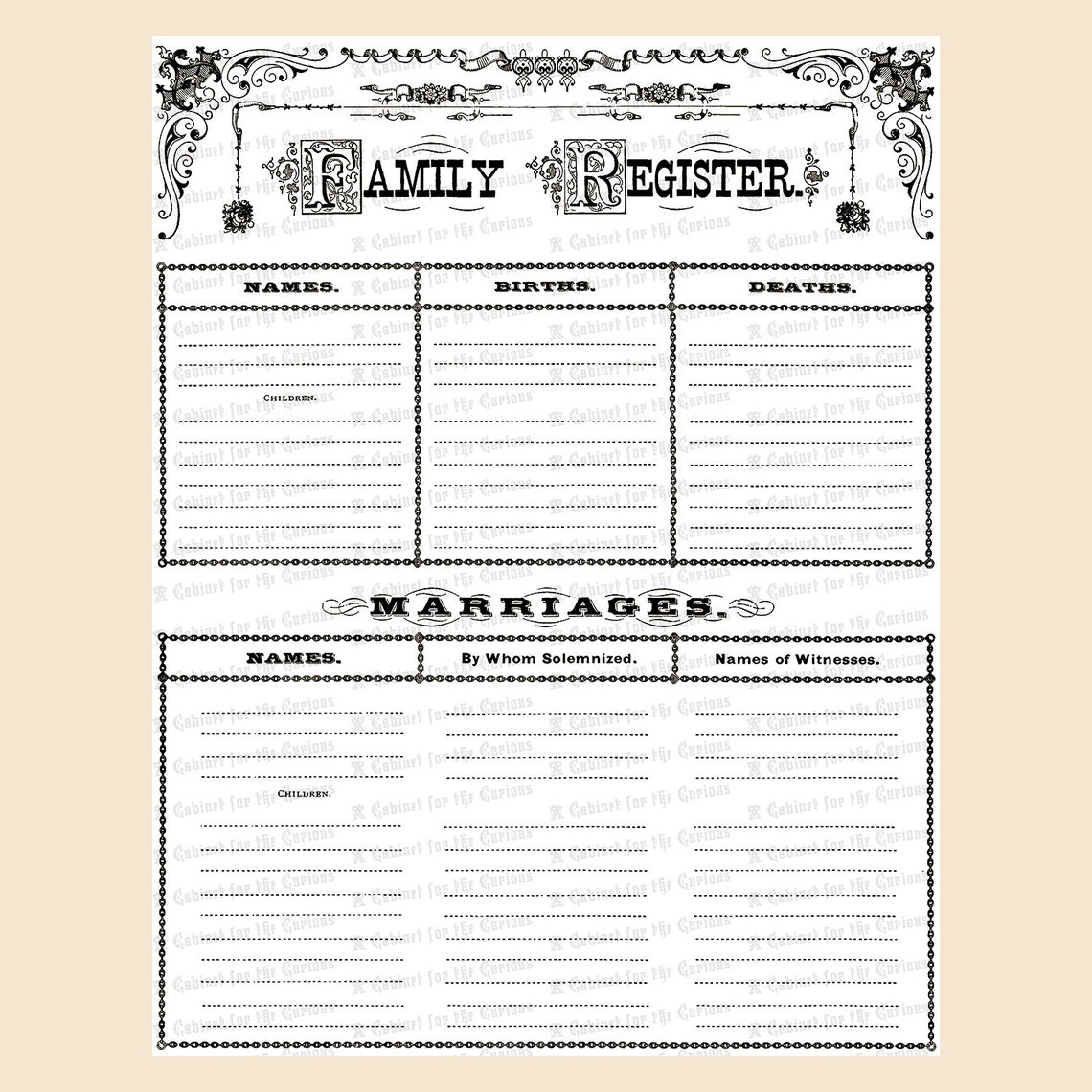Printable Victorian Family Register | Vintage Family Group Sheet ...