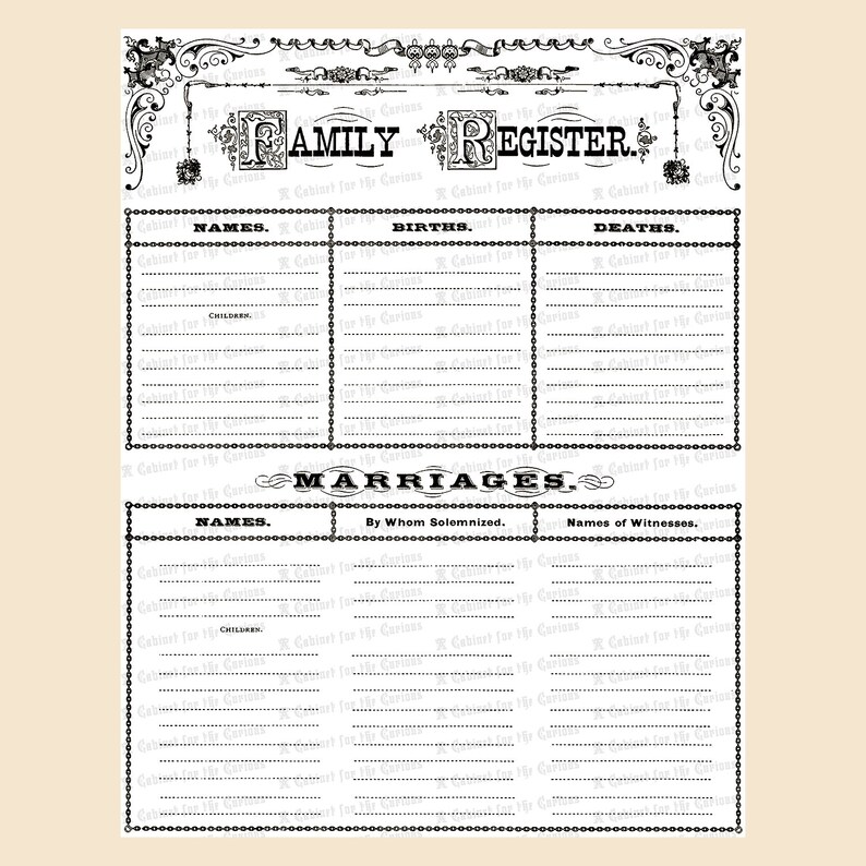 Printable Victorian Family Register | Vintage Family Group Sheet ...