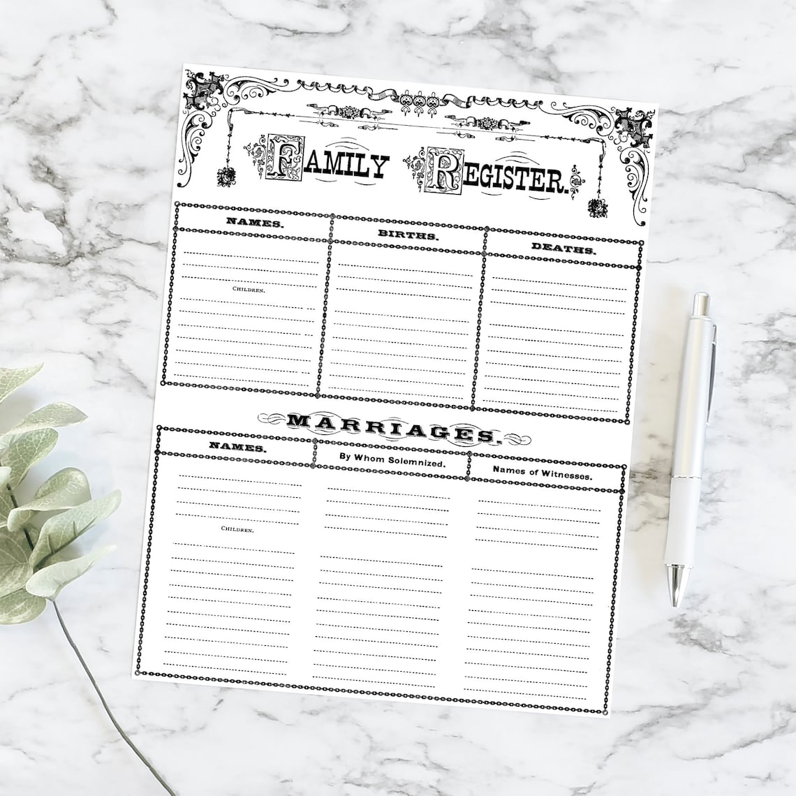 Printable Victorian Family Register | Vintage Family Group Sheet ...