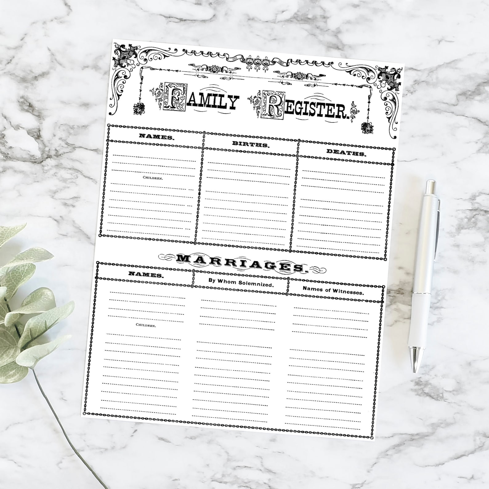 Printable Victorian Family Register | Vintage Family Group Sheet ...