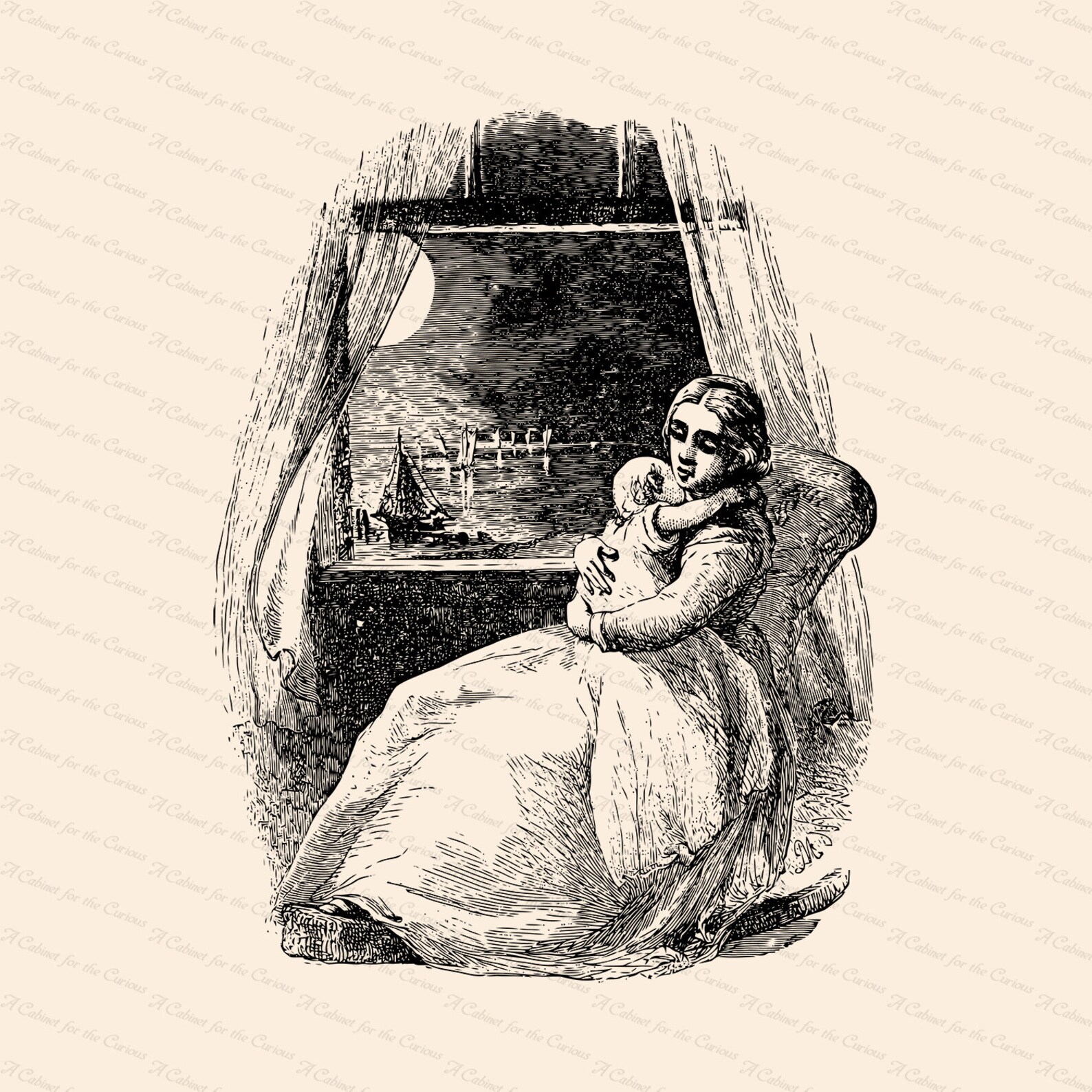 Vintage Victorian Mother Cuddling Baby | Mother and Child | Vector ...