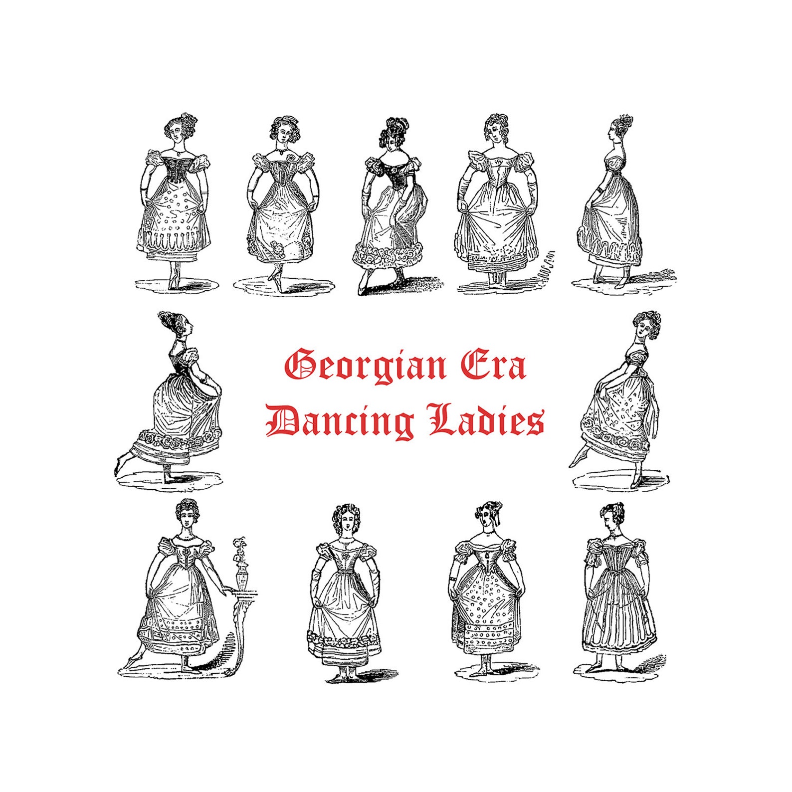 Georgian Dancing Women Bundle | Vintage Dancing Girls Vector Clip Art ...