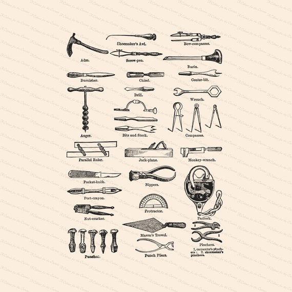 Vintage Victorian Tools 1860s Antique Tools Collage Sheet - Etsy
