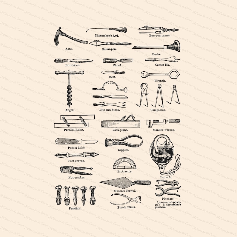 Vintage Victorian Tools | 1860s Antique Tools Collage Sheet Vector ...