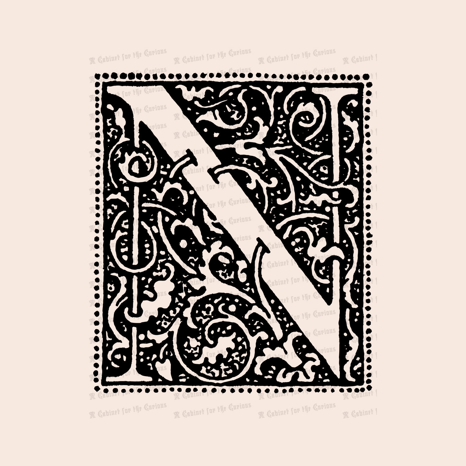Ornamental Penwork Initial Letter N Vector Clipart | Vintage Art ...