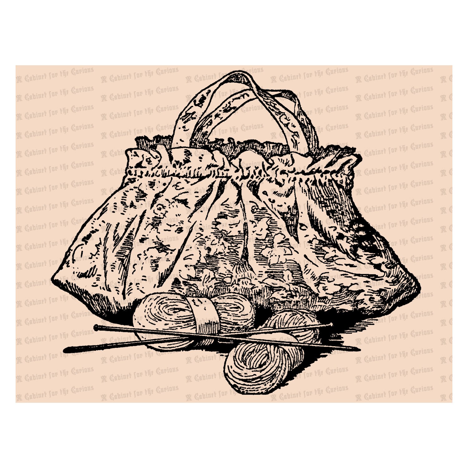 Edwardian Knitting Bag With Yarn and Needles | Vintage Work Bag Vector ...