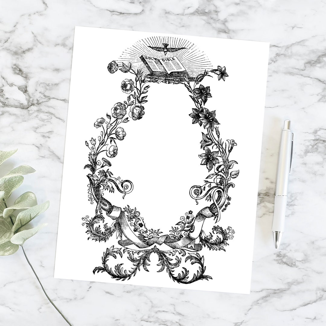 Vintage Victorian Christian Floral Border | Vector Clipart Frame ...