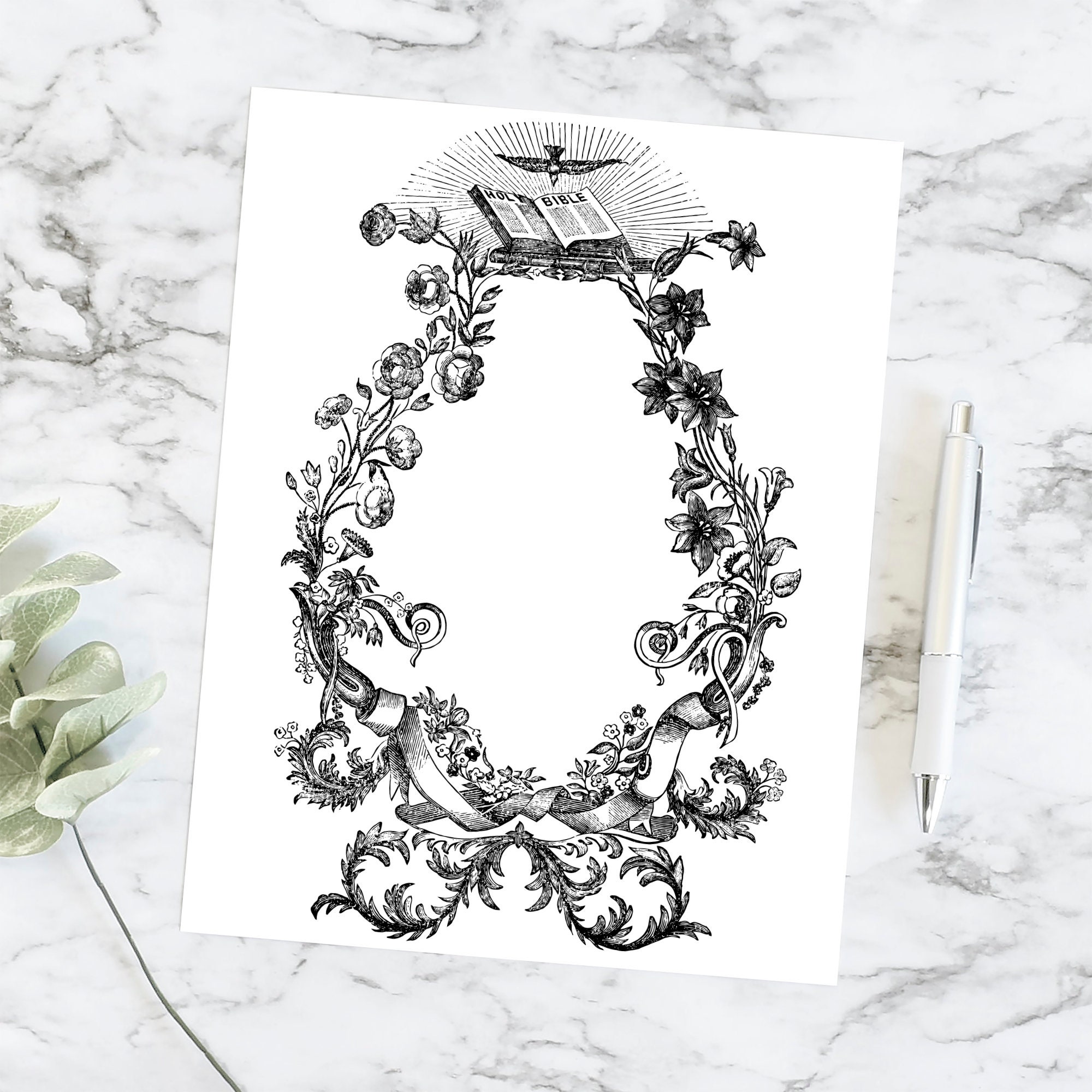 Vintage Victorian Christian Floral Border | Vector Clipart Frame ...
