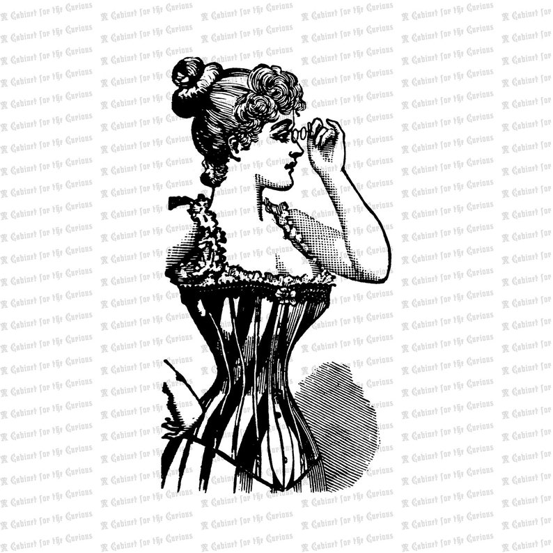 Digital Vintage Victorian Lady in Corset With Lorgnette | Corseted ...