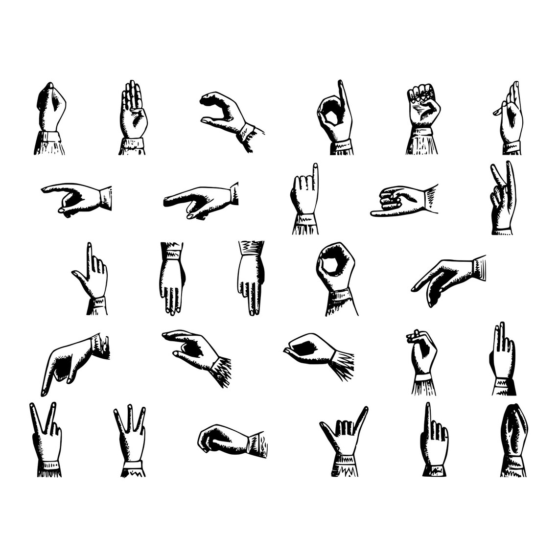 Vector Clipart Victorian Sign Language Alphabet | Deaf Manual Alphabet ...