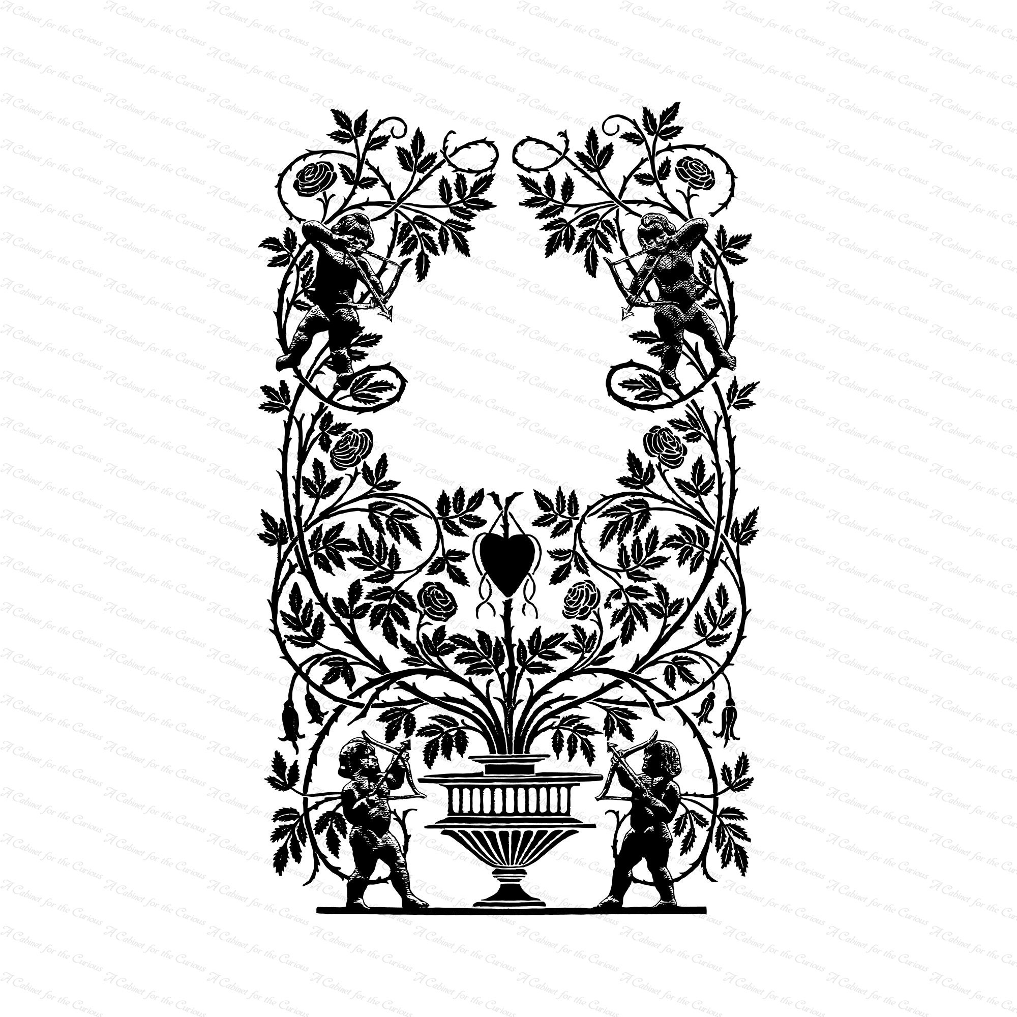 Cupids and Roses Romantic Border Vintage Edwardian Valentine's Day ...