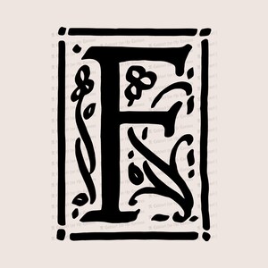 Ornamental Penwork Initial Letter F Vector Clipart | Vintage Art Deco ...
